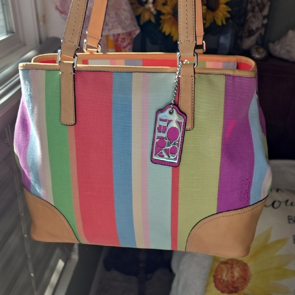Coach | Bags | Coach Vintage Multicolor Striped Tote Bag | Poshmark